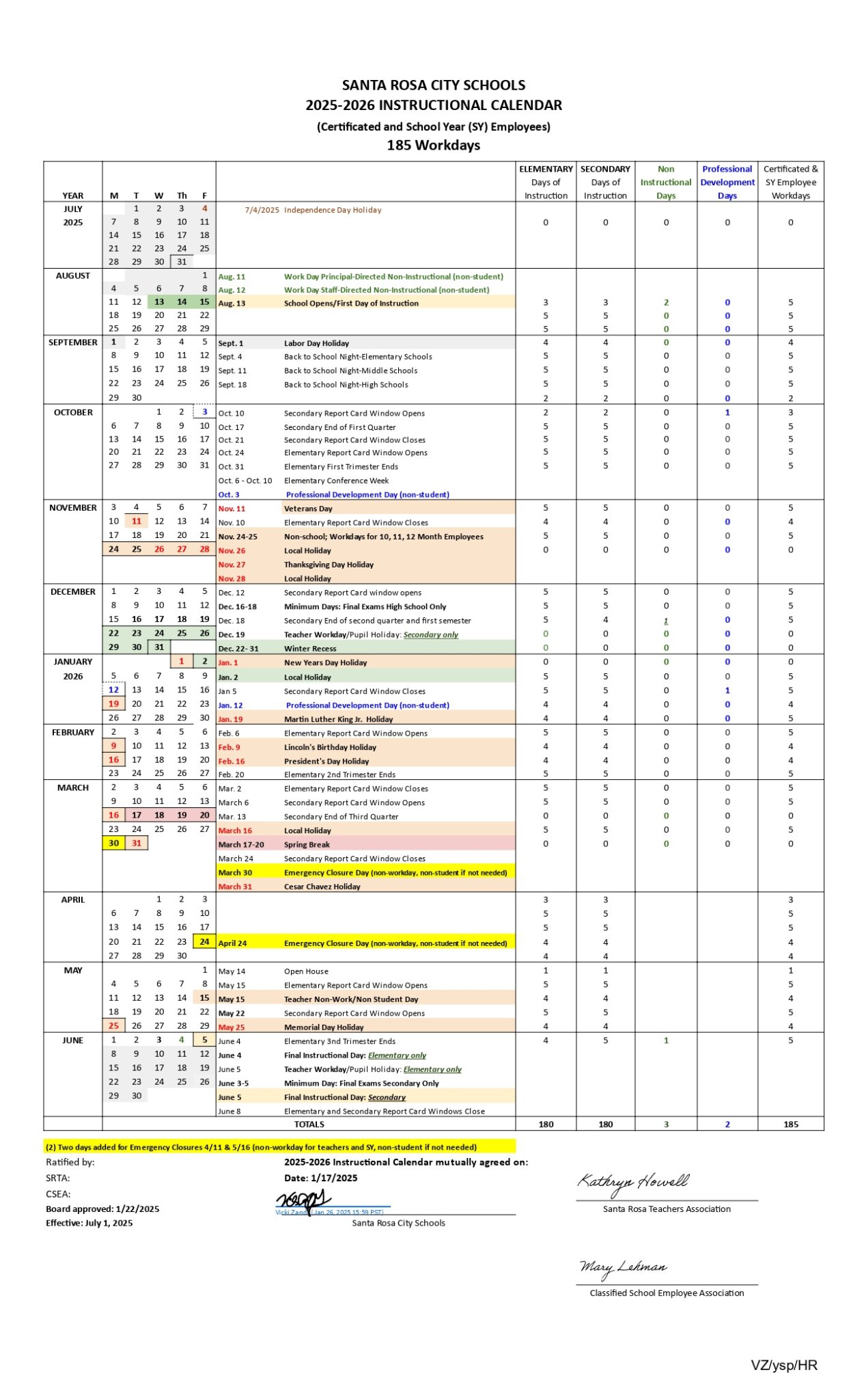 Santa Rosa City Schools Calendar 25-26 Revised pdf - EduCounty
