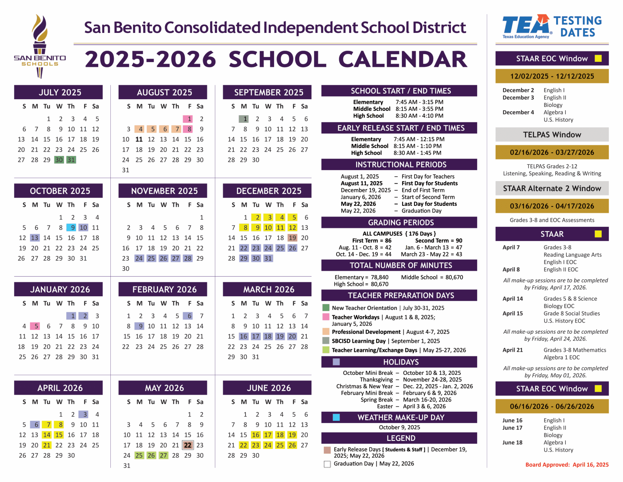 San Benito Consolidated ISD Calendar 25-26 Revised pdf - EduCounty