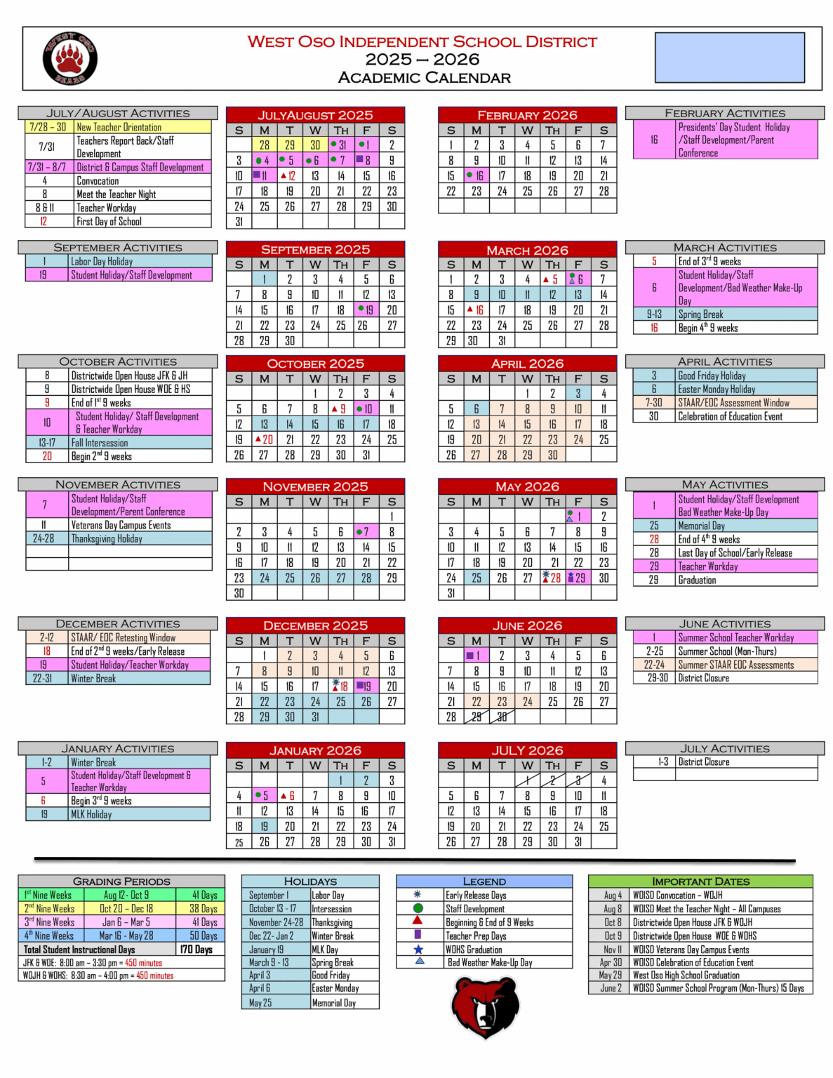 West Oso ISD Calendar 25-26 Revised pdf - EduCounty