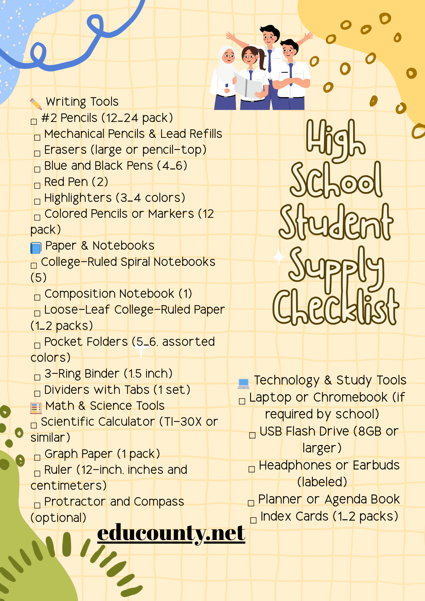 High School Supply List Guide for Back to School 11th-12th Grade ...