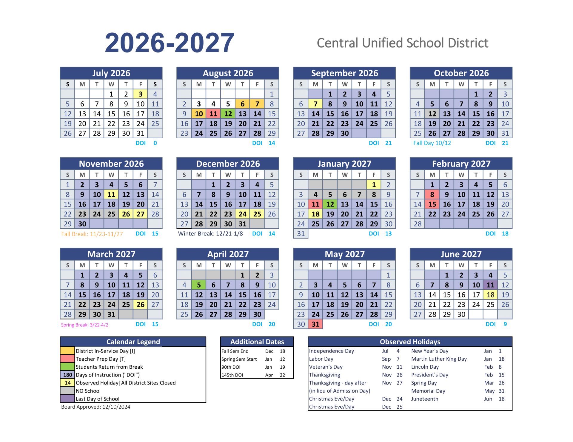 Central Unified School District Calendar 26-27 Revised PDF - EduCounty