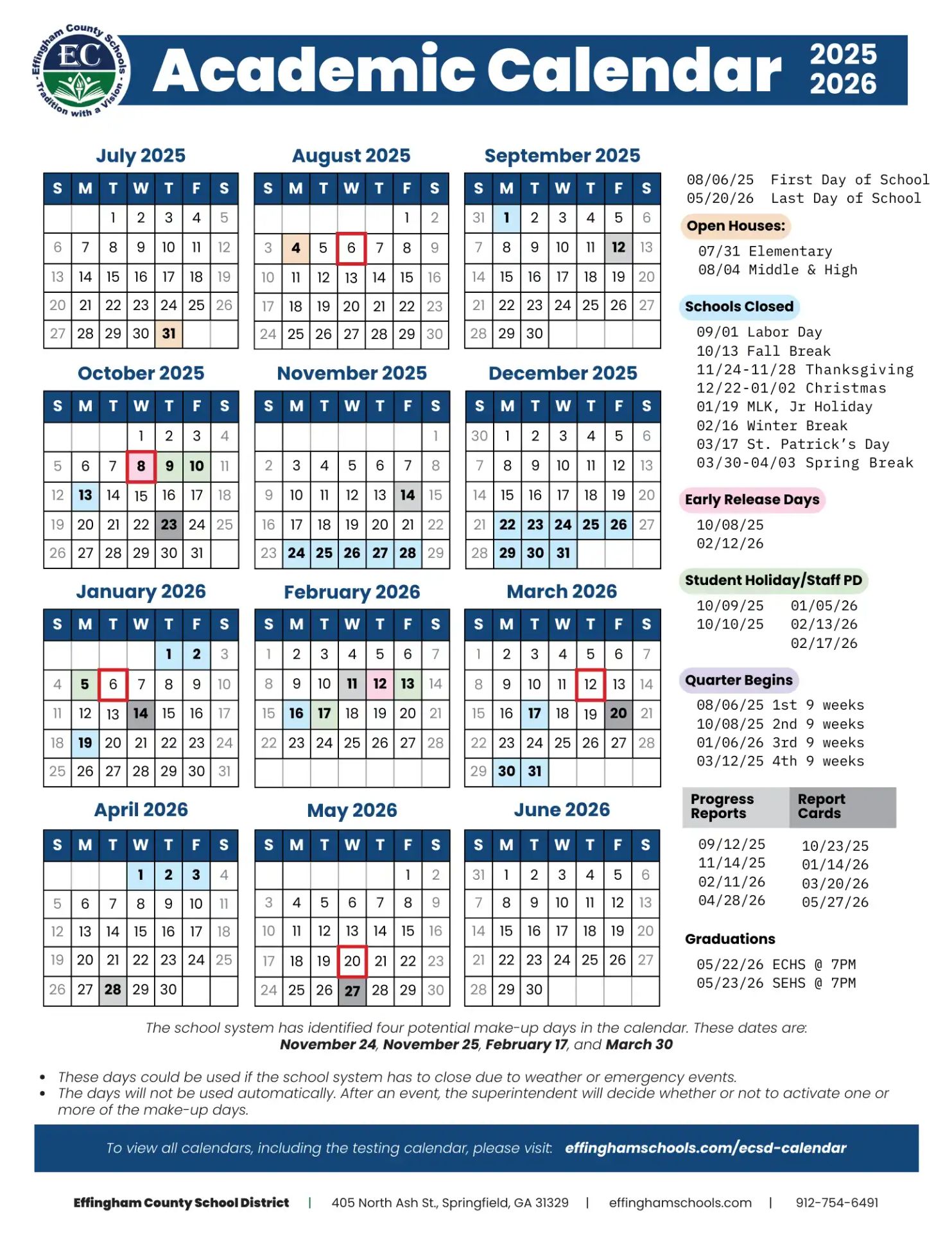 Effingham County School District GA Calendar 26-27 Calendar (Revised ...