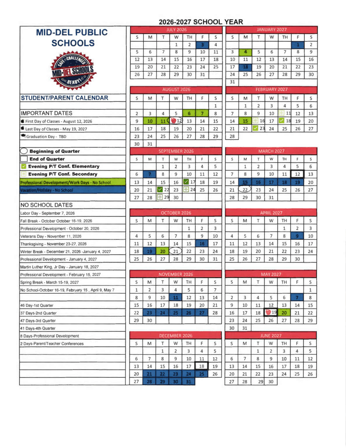 Mid-Del Public Schools Calendar 26-27 (Updated) - EduCounty