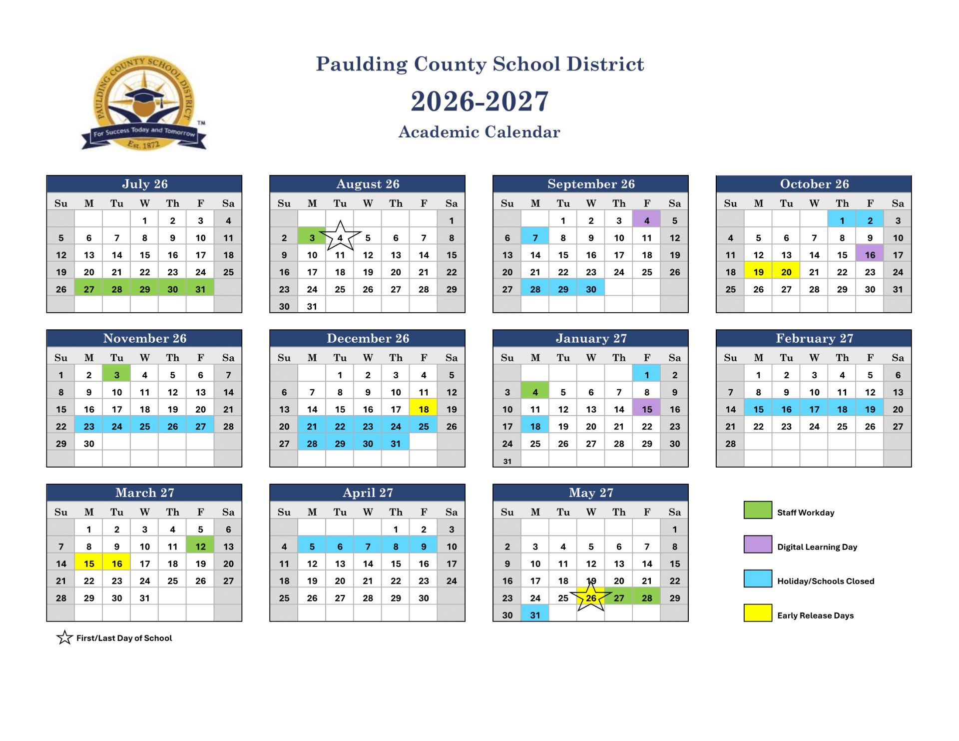 PCSD Paulding County School District Calendar 26-27 Revised - EduCounty