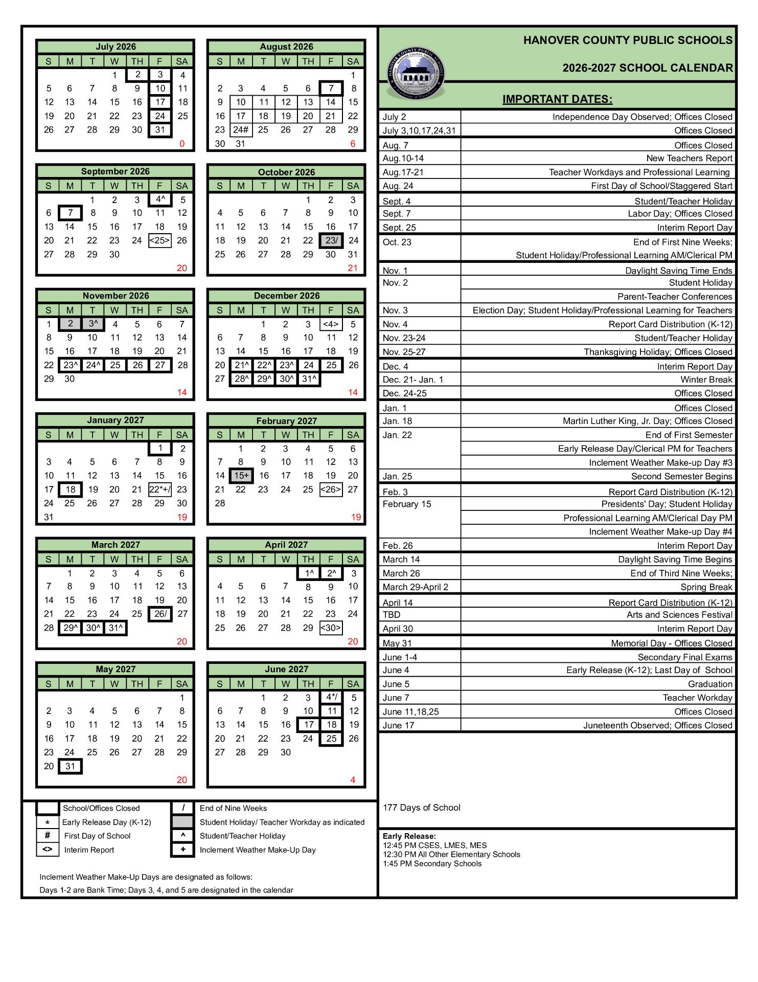 Hanover County Public Schools va Calendar 26-27 [pdf] - EduCounty