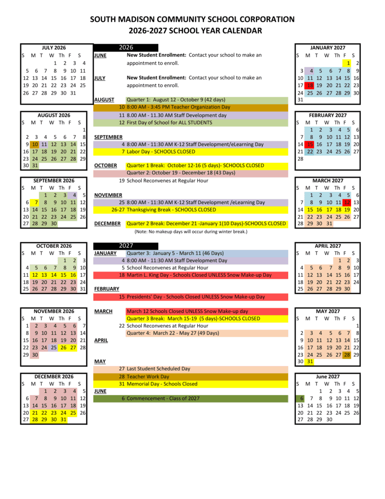 SOUTH MADISON COMMUNITY SCHOOL CORPORATION Calendar 26-27 Revised ...