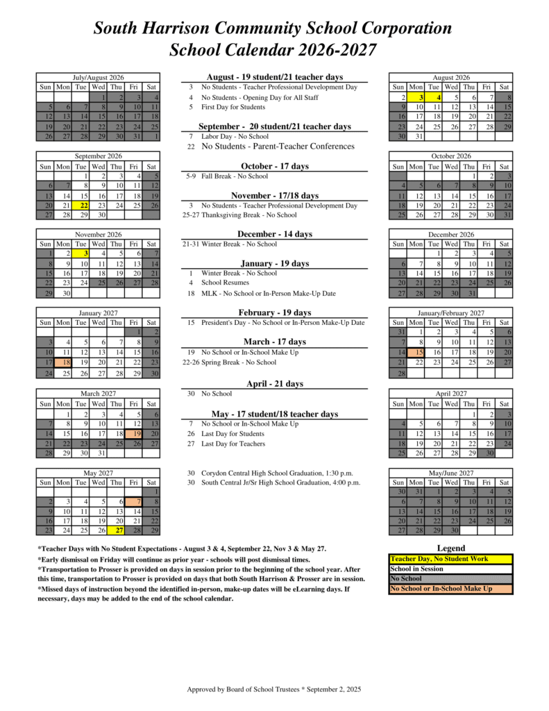 South Harrison Community School Corporation Calendar 26-27 Revised ...