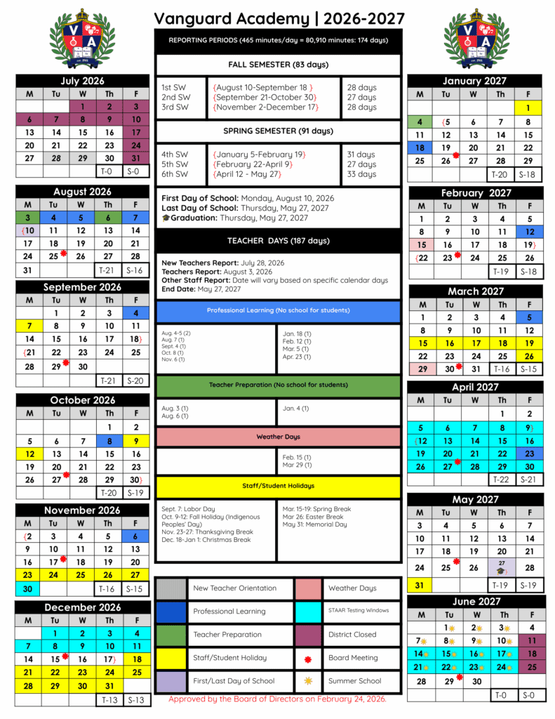 Vanguard Academy Calendar 26-27 Revised PDF - EduCounty