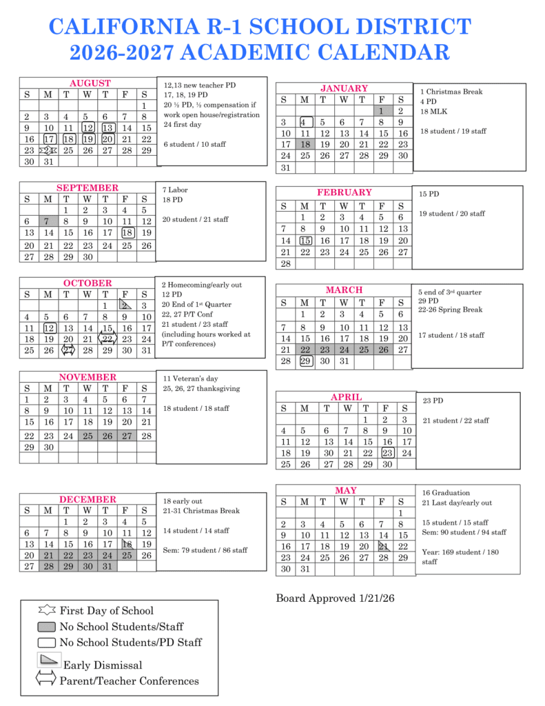 California R-1 School District Calendar 26-27 Revised - EduCounty