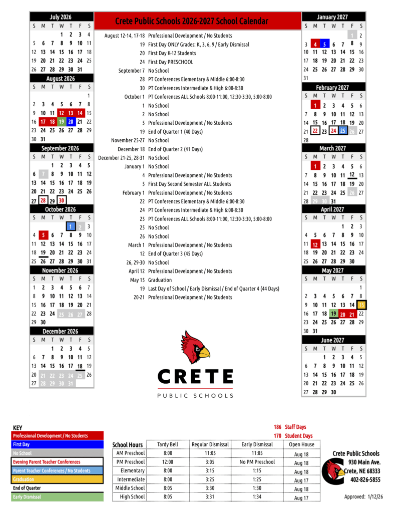 Crete Public Schools Calendar 26-27 Revised - EduCounty