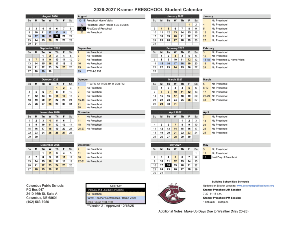 Kramer Preschool Calendar 26-27 Revised - EduCounty