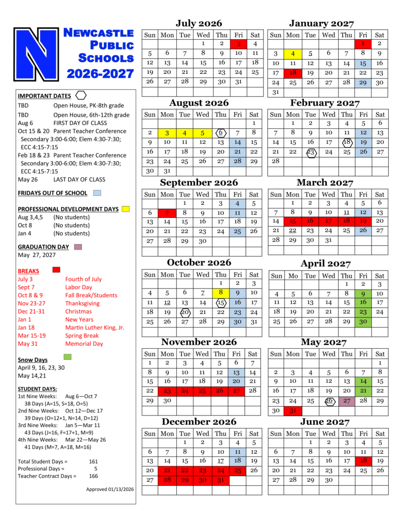 Newcastle Public Schools Calendar 26-27 Rev 2 - EduCounty