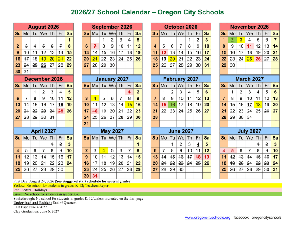 Oregon City Schools Calendar 26-27 Revised - EduCounty