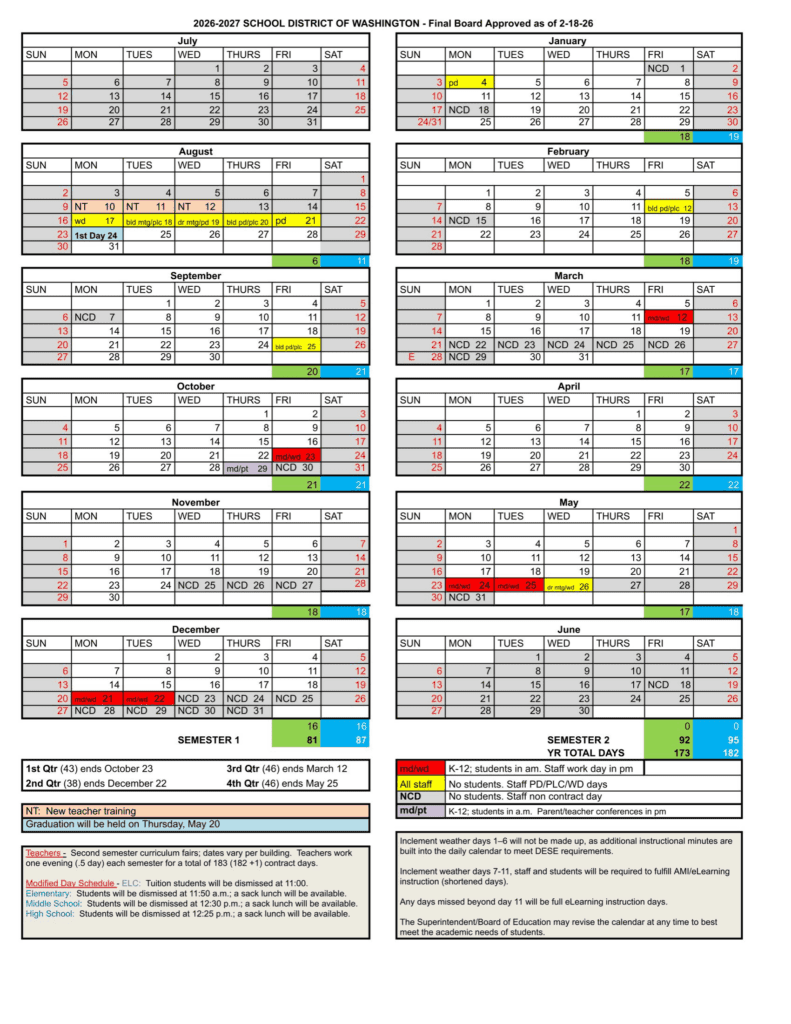 School District of Washington Calendar 26-27 Revised - EduCounty