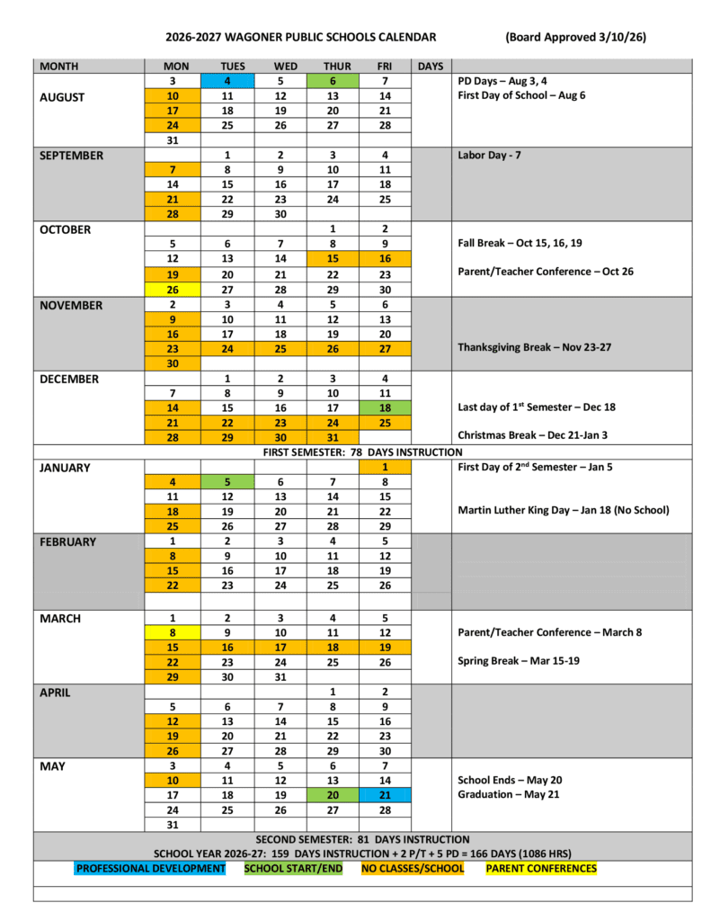 Wagoner Public Schools Calendar 26-27 Rev 2 - EduCounty